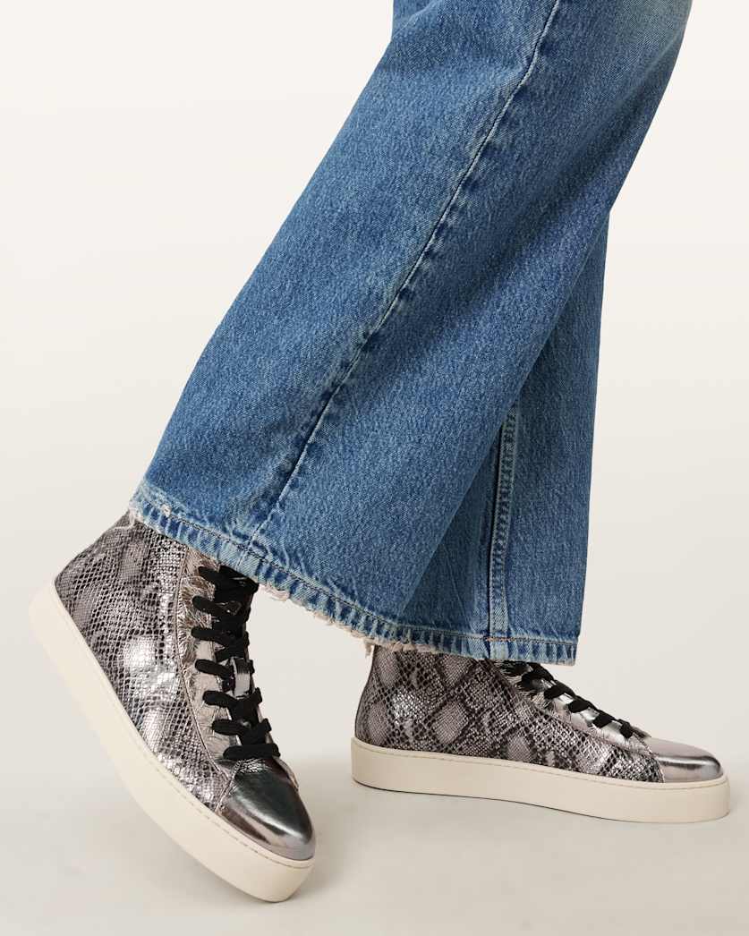 Tana Snake Print Leather High Top Sneakers Silver/Black | ALLSAINTS US